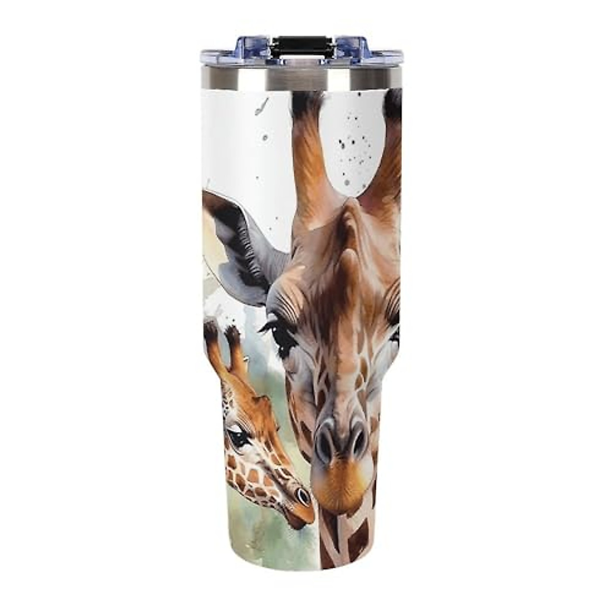 LLUTSNTH 40 Oz Vacuum Tumbler with White Handle Leakproof Insulated Tumbler Watercolor Deer Giraffe Stainless Steel Travel Mug with Lid And Straw Coffee Cup Cute Water Bottles Cup Holder Friendly