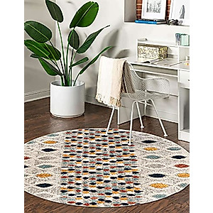 Unique Loom Cherokee Collection Area Rug - Asheville (Round 4' 0" x 4' 0", Multi/ Green)