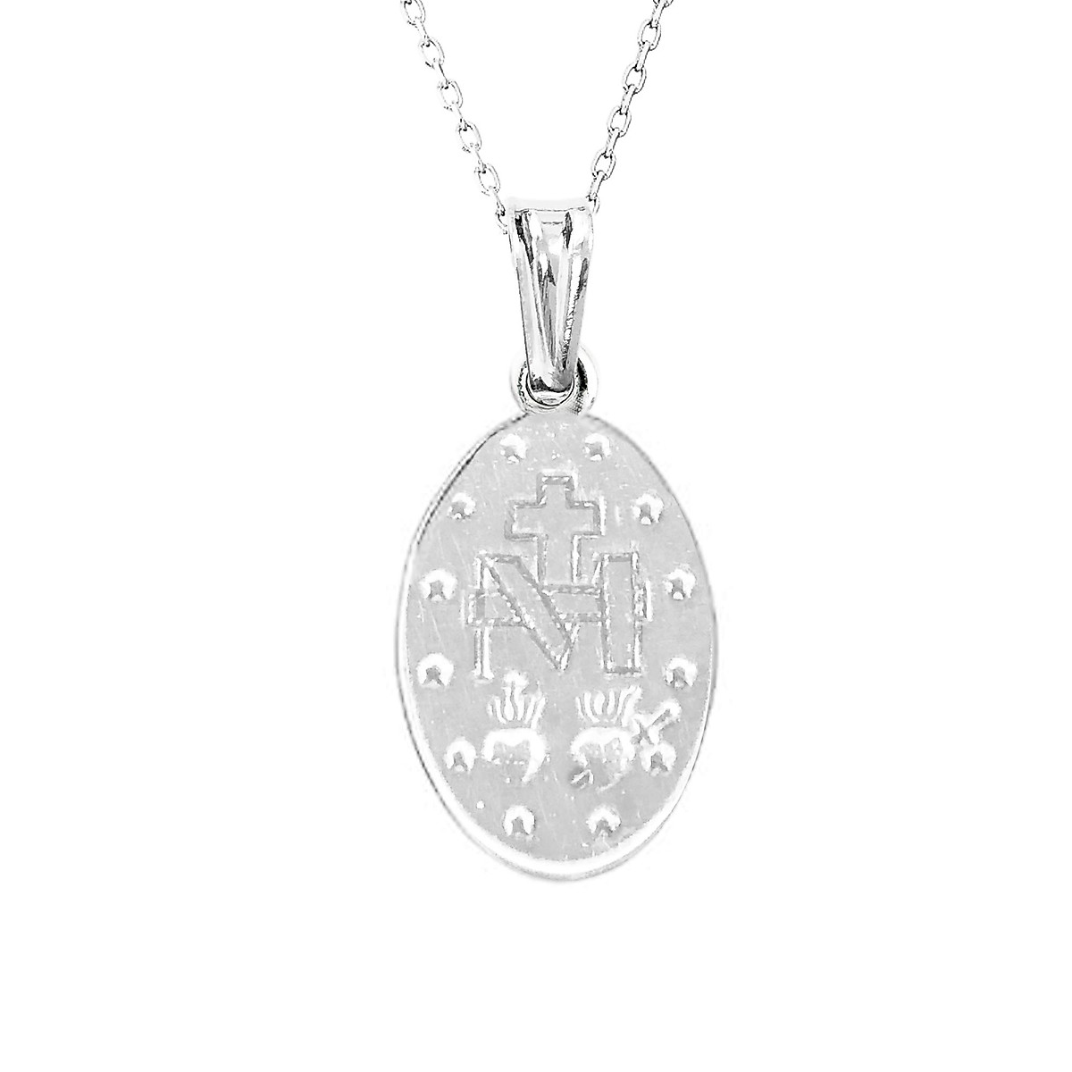 Ritastephens Italian Sterling Silver Miraculous Virgin Mary Medal Latin Prayer Charm Pendant Necklace, 19mm, 18"