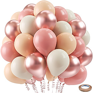 Bezente Blush Dusty Pink Latex Balloons, 60pcs 12 inch Beige White Dusty Rose Gold Nude Latex Balloons Kit for Baby Shower for girl, Bridal Shower, Wedding, Boho Birthday Party Decorations