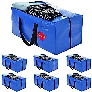 7-Pack Heavy Duty Extra Large Moving Bags W/Reinforced Handles & Zippers, Storage Totes For Space Saving, Alternative to Moving Box, Packing & Moving Supplies - Blue