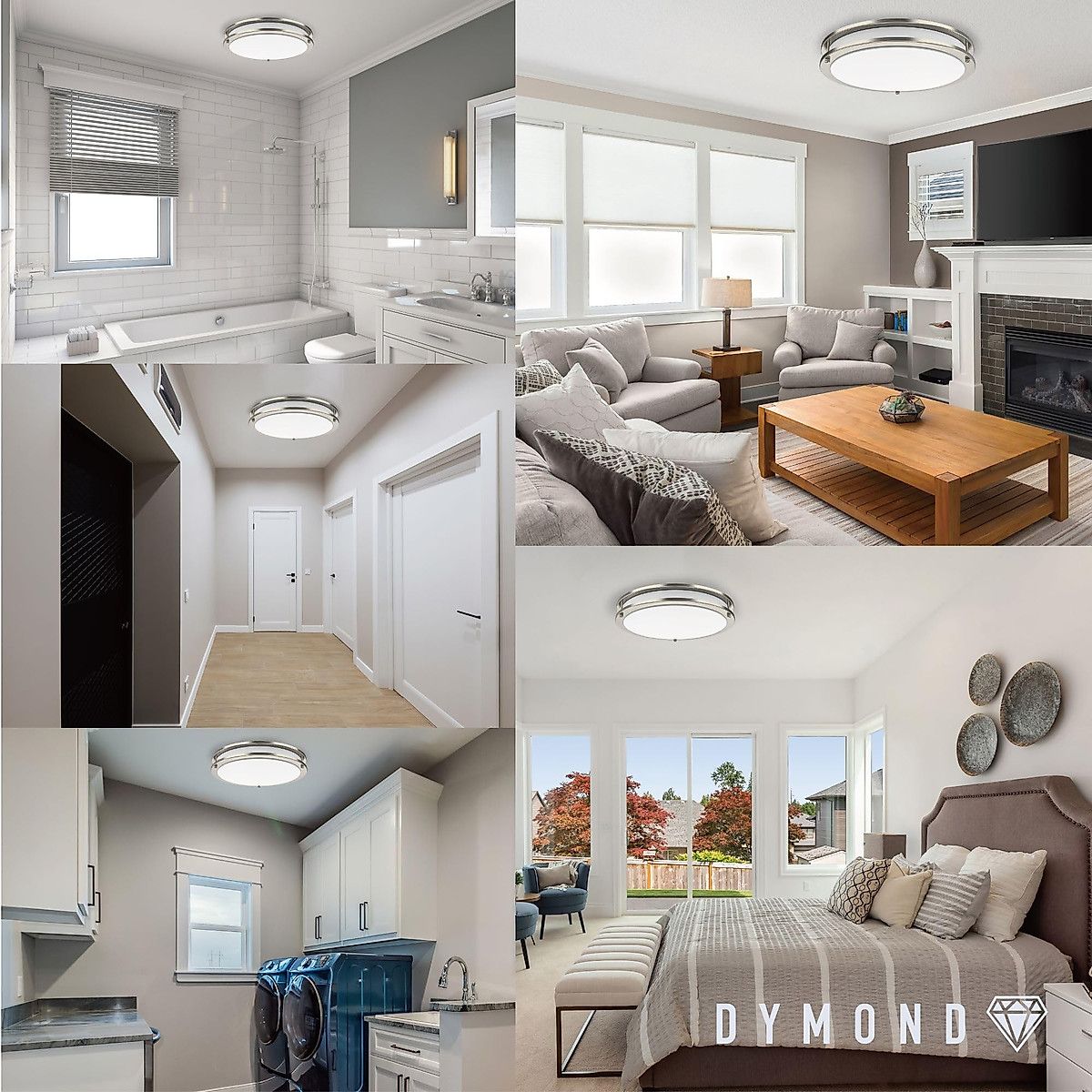 DYMOND LED Ceiling Light Fixture Flush Mount 4000K Natural Daylight Dimmable Surface Mount Brushed Nickel Ceiling Lamp for Kitchen, Hallway, Bathroom, Bedroom, Closet (12 Inch) (1 Pack)