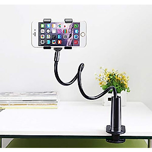 ZTON Universal Cell Phone Holder, Universal Mobile Phone Stand, Lazy Bracket, Flexible Long Arms Clip Mount for iPhone, LG, etc.in Office Bedroom Desktop.(Black)