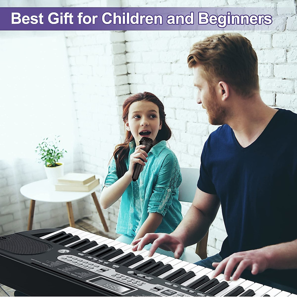 Amyove Keyboard Piano for Beginners, 61 Key Piano Keyboard with Built-In Speaker Microphone, Sheet Stand and Power Supply, Portable Keyboard Teaching for Best Birthday or Christmas Gift