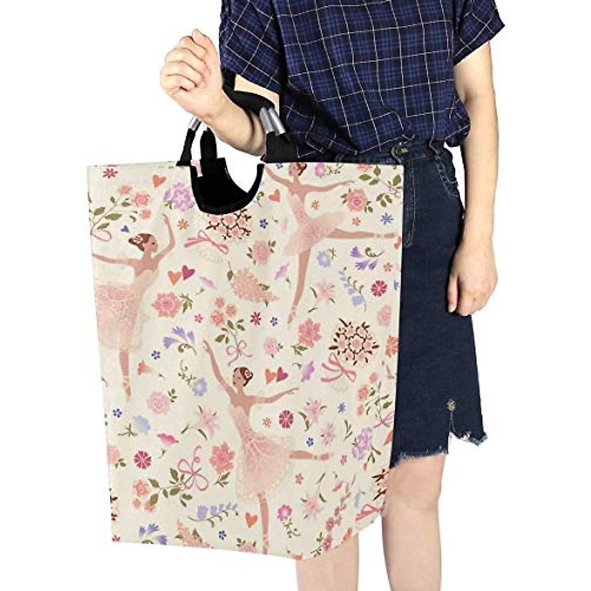 Dancing Ballerinas Floral Laundry Hamper Laundry Basket Dirty Clothes Bag Ballet Girl Rose Foldable Bucket Washing Bin Toys Storage Organizer