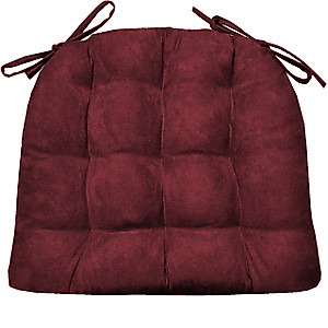 Barnett Home Decor Microsuede Claret Red Dining Chair Pad with Ties - Standard Size 17 Chair Cushion - Latex Foam Fill Cushion, Reversible, Machine Washable - Microfiber Ultrasuede Wine Red