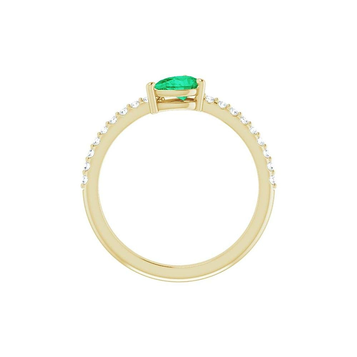 Solid 14k Yellow Gold Solitaire Created Emerald and 1/6 Cttw Diamond Ring Band (Width = 5.3mm) - Size 6.5