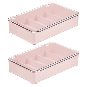 mDesign Plastic Stackable Eyeglass Case Storage Organizer with Hinged Lid for Unisex Sunglasses, Reading Glasses, Fashion Eye Wear, Protective Glasses, 5 Sections, Ligne Collection, 2 Pack, Light Pink