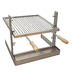 SpitJack Portable Camping Grill. Cook Over a Fireplace or Campfire with an All SS Argentine Santa Maria Cooking Grate and Drip Pan. 18 X 17 Inch Grill