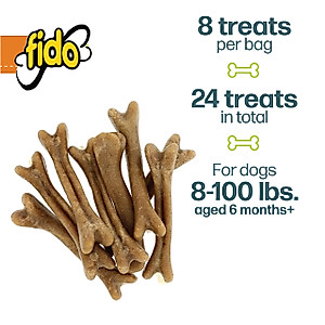 Fido Flex Hip and Joint Care Bones for Dogs, Made with Glucosamine, Chondroitin, and Cherries - Promotes Mobility, Joint Function, and Naturally Reduces Plaque - 8 Medium Treats Per Pack, Pack of 3