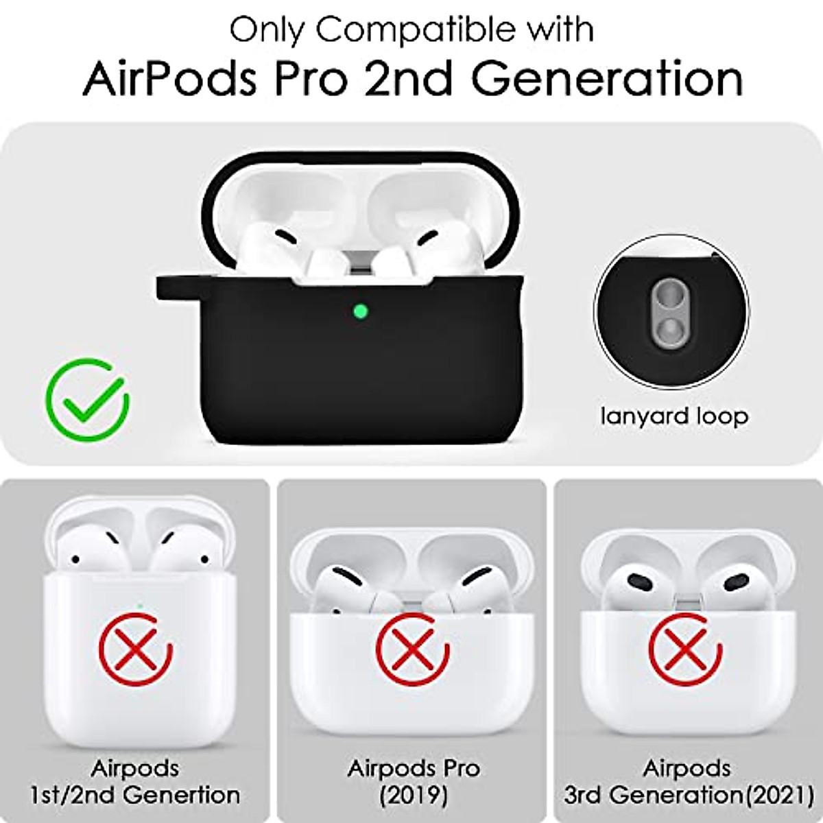 Filoto Airpod Pro 2 Case, Cute Airpods Pro 2 Cover for Women Girls, Silicone Protective Airpods Pro 2 Case with Bling Bracelet Keychain (Bling Black)