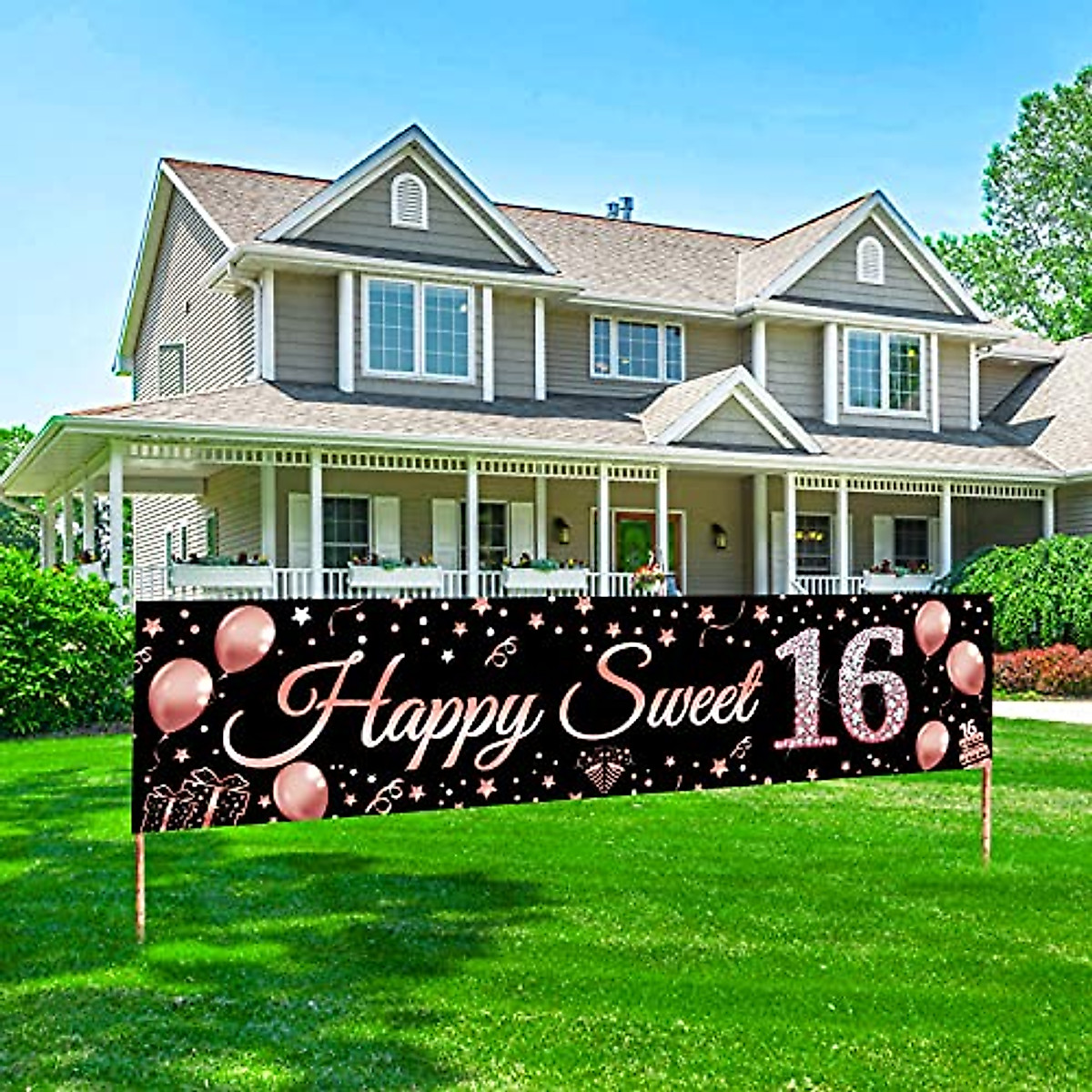 16th Birthday Decorations Sweet 16 Banner Party Supplies, Rose Gold Happy Sweet Sixteen Birthday Party Decor for Girl, 16 Year Old Birthday Yard Sign for Indoor Outdoor