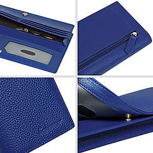 Seammer Ultra Slim Thin Real Leather Wallet for Women RFID Blocking Bifold Card Holder Clutch Wallets with Zipper Pocket