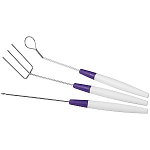 Wilton Candy Melts Candy Dipping Tool Set, Ideal for Strawberries, Cake Pops, Pretzels or Marshmallows, Includes 3-Prong Fork,Cradling Spoon and Spear, Tools Only,Candy Melts Not Included,White/Purple