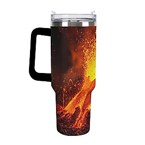 Super Volcano Tumbler with Handle Travel Mug Water Bottle Tea Coffee Cup Black-style
