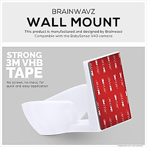 BRAINWAVZ Wall Mount for BabySense V43 Baby Monitor Camera - Adhesive Holder, Easy to Install, No Tools Needed, No Mess, No Drilling, Strong Mount, White