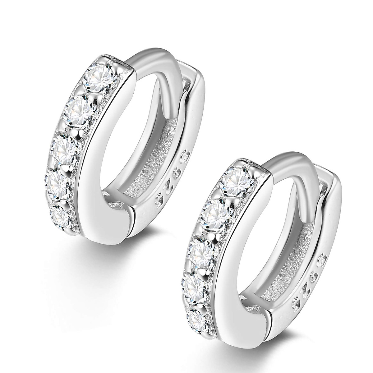 SILBERTALE Tiny Huggie Hoop Earrings 925 Sterling Silver CZ Cubic Zirconia 5mm Small Cartilage Hugging Earring mini Hoop Rook Daith Forward Helix Snug Tragus Piercing for Women