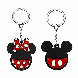 Max-ABC for Apple AirTag Case [2 Pack] Minnie Mickey Mouse Cute Cartoon AirTag Holder Case Soft Silicon Rubber Protective AirTag Cover with Metal Ring Hook for Key/Bag/Pet,A2