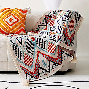 BTFYaHe Boho Chic Knitted Wool Blanket - Versatile Couch and Camping Blanket, Perfect for Fall - Thick Mexican Bohemian Throw-50X60 Inch