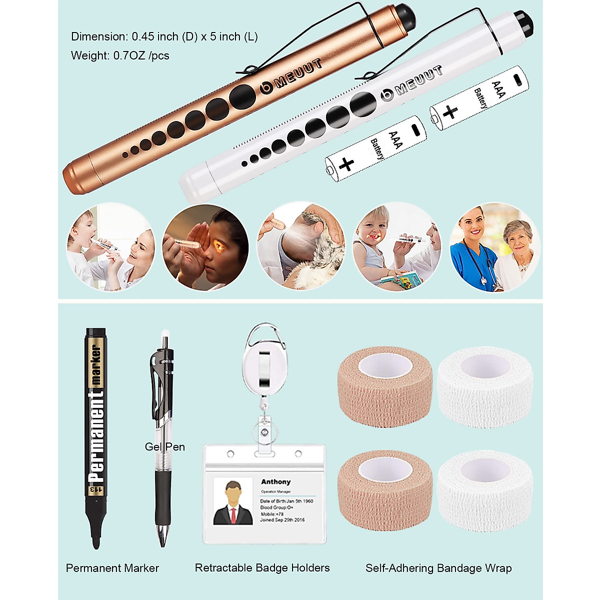 MEUUT 15 pcs Stethoscope Case Kits, Perfect Nurse Gift First Aid Kit with Stethoscope Case, Medical Scissor, Penlights with Batteries, Bandage Wraps, Badge Holders, Nurse Accessories for Nurses