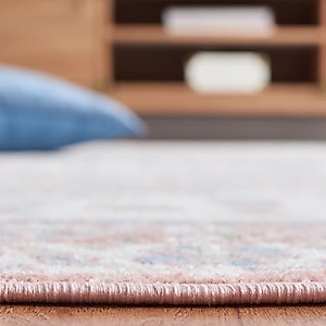 Safavieh Bayside Collection Area Rug - 5'3" x 7'6", Ivory & Blue Pink, Shabby Chic Design, Non-Shedding & Easy Care, Machine Washable Ideal for High Traffic Areas in Living Room, Bedroom (BAY118A)