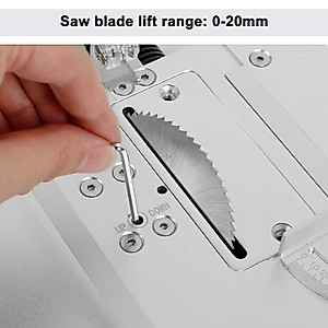 Mini Table Saw with Belt Grinder, 240W 7-Speed Power Supply Adjustable Table Saw Portable Precision Table Saw with 4-Blades and Safety Flap, 0.1-20mm Saw Blade Height Adjustable, Aluminum