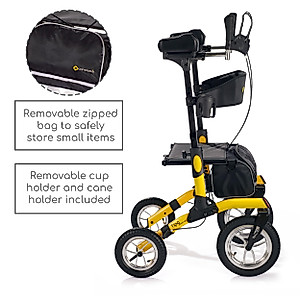 Comodità Tipo Stand Up Advance All Terrain Upright Rollator Walker with Seat and Pneumatic Tires, 4 Wheel Folding Rolling Walker for Adults and Seniors with Cup and Cane Holder, Modena Red