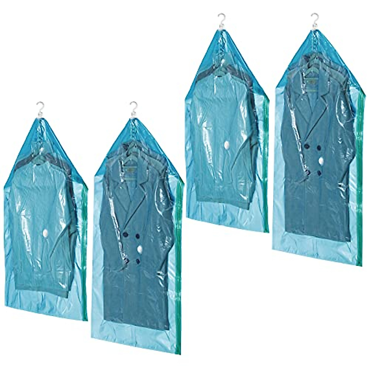 LEVERLOC Hanging Vacuum Storage Bags, Set of 4 Space Saver Bags for Clothes, Vacuum Sealed Garment Bags for Suits, Coats, Jackets, 80% Space Saving, 2 Long 2 Short