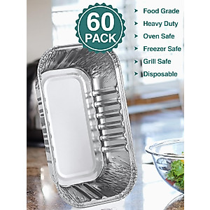 NEEBAKE 60 Pack 6x3.5x2 Disposable Aluminum Loaf Pans with Lids Small-Aluminum-Foil-Pans-Tin-Foil-Baking-Pans-Tin-Trays-Food-Containers-for-Baking-Cakes-Bread-Meat-Loaves