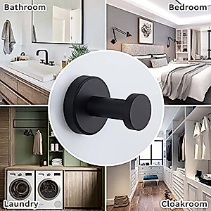 Angle Simple Towel Hook Matte Black, Stainless Steel Bathroom Hand Towel Holder, Compact Round Robe Hook Wall Mount