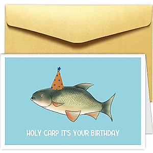 Funny Birthday Card for Men Women, Carp Pun Birthday Card, Fish Birthday Card, Bday Card for Husband Dad Grandpa, Holy Carp It's Your Birthday Card