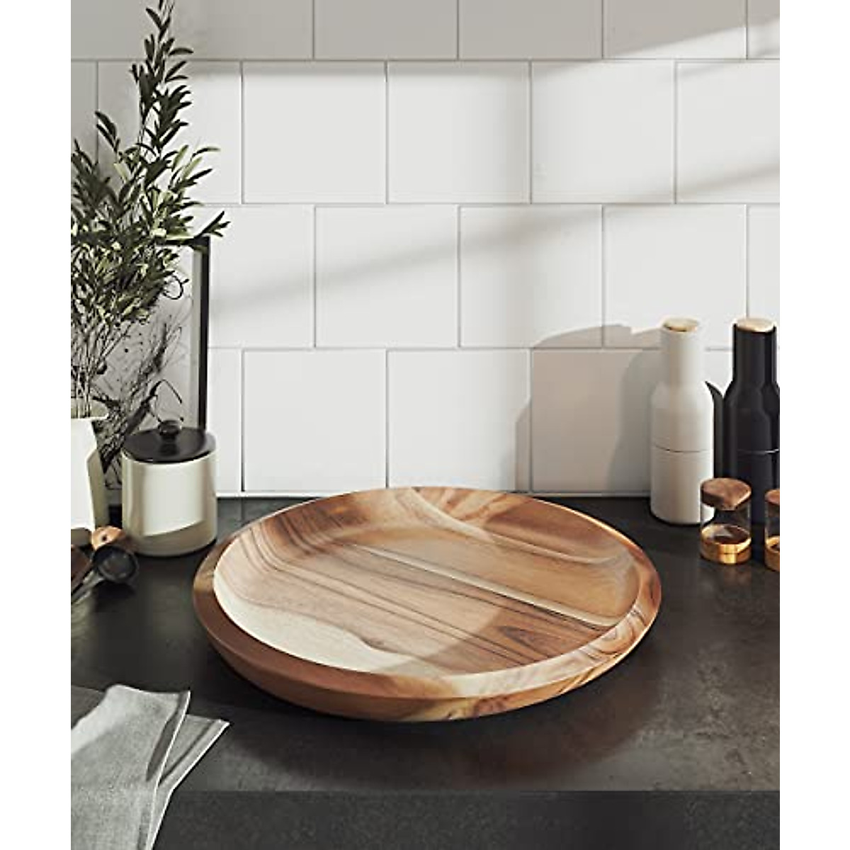 Lipper International 1281 Acacia Grand Centerpiece Platter for Serving for Meats, Cheeses, and Crackers, 18" Diameter x 2" Height