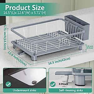 Hiviweer Dish Drying Rack - Space-Saving Dish Rack,Dish Racks for Kitchen Counter with Drainboard, Rustproof Dish Drainer with a Removable 4-Compartment Utensil Holder,Gray