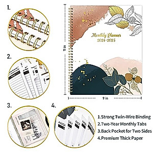 2024-2025 Monthly Planner - 18 Monthly Planner/Calendar 2024-2025, July 2024 - December 2025, 9" x 11", Monthly Tabs, Holidays, Back Pocket, Twin-Wire Binding, Note Pages, Thick Paper
