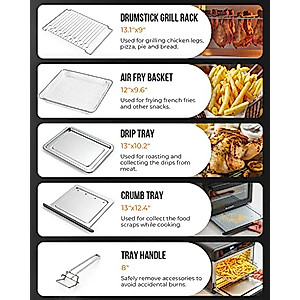 Large Capacity Toaster Oven Countertop, Dishwasher Safe Detachable Panel, 26QT Air Fryer Toaster Oven Combo, Drumstick Grill Accessories, With Ary Fry, Bake, Toast, Bagel, Pizza, Broil, Defrost, BLAZANT T-26