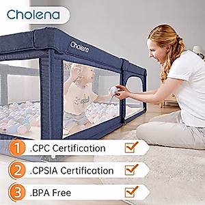 Baby Playpen with Swing Door for Adults, Play Pens for Babies 59 * 79in Large Play Yards, Baby Playpen for Toddler, Safety Kids Activity Center, Cholena Breathable Mesh Playpen, Navy Blue