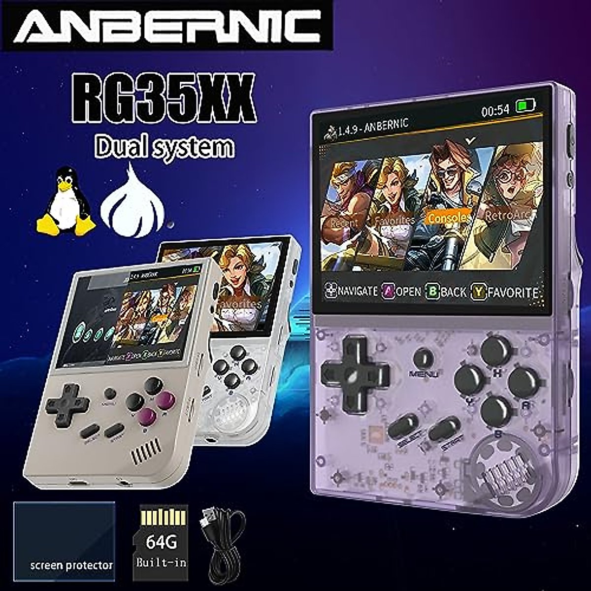 RG35XX Linux Handheld and Garlic Handheld Game Console 3.5'' IPS Screen, 35xx with a 64G Card Pre-Loaded 6900 Games, RG35X Supports HDMI and TV Output 2600mAh Battery