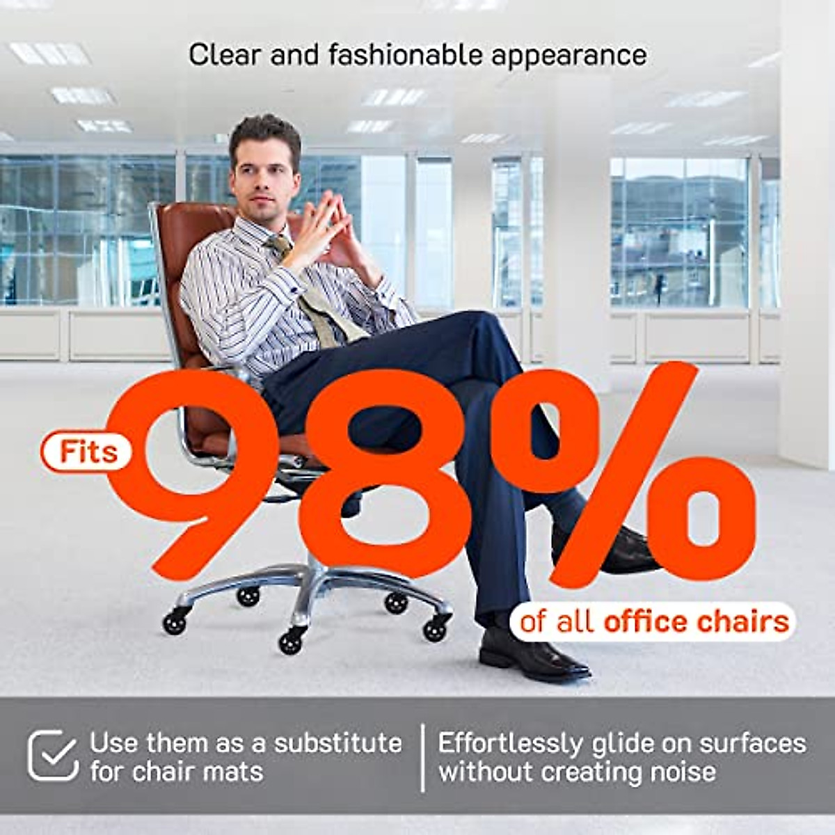 Office Chair Wheels - 98% Universal Fit Caster (3 Inch, Set of 5) Replacement Rollerblade Style Desk for Hardwood Tile Vinyl Carpet Casters