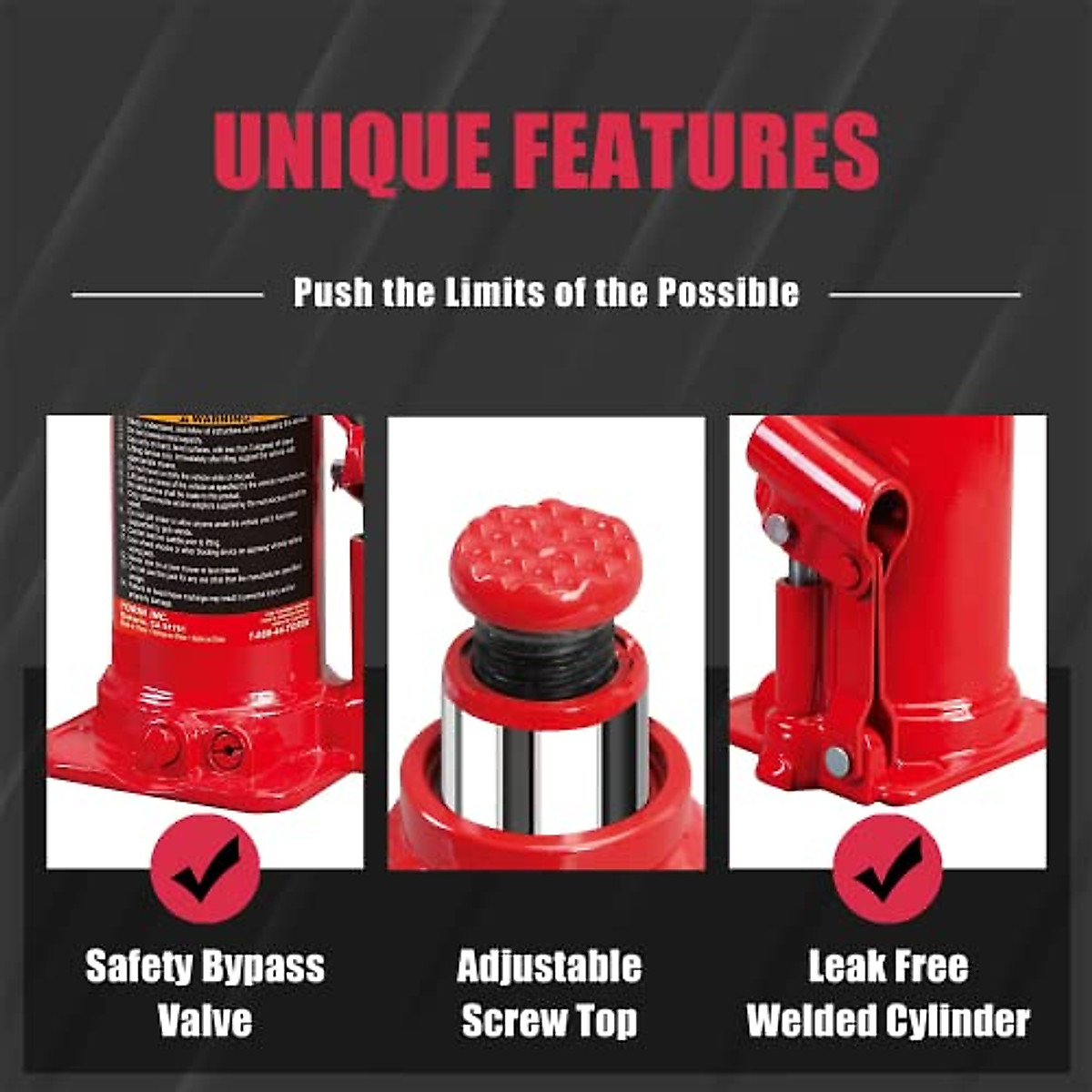 BIG RED T90203B Torin Hydraulic Welded Bottle Jack, 2 Ton (4,000 lb) Capacity, Red