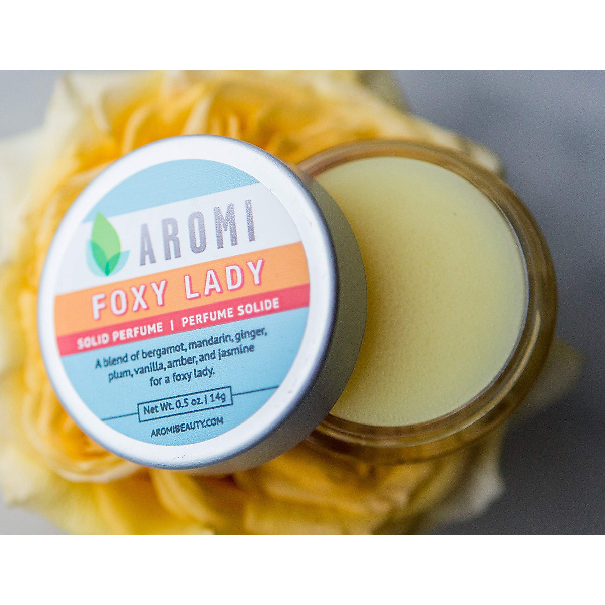 Aromi Solid Perfume | Floral Fragrance – Vegan & Cruelty-free Scent, Travel-Sized, Women’s Stocking Stuffer – Jasmine, Vanilla, Honeysuckle, Mandarin (Foxy Lady)