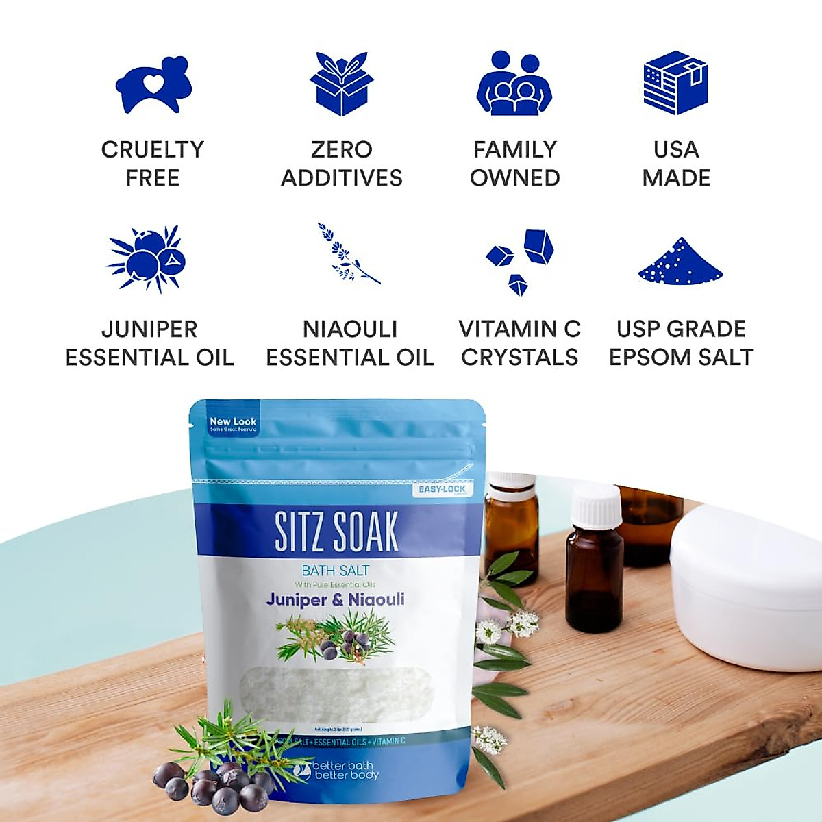 Sitz Bath Soak 2-Lbs Sitz Salt Epsom Salt Hemorrhoid Soothing with Pure Essential Oils in BPA Free Pouch with Press-Lock Seal Made in USA