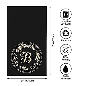 Monogrammed B Hand Face Towels Black Microfiber Towels Soft Bath Towel Absorbent Hand Towels Multipurpose for Bathroom Hotel Gym and Spa Towel 15.7X27.5 Inch