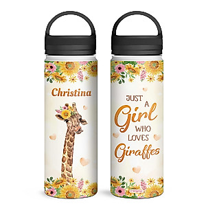 winorax Personalized Giraffe Water Bottle Giraffes Insulated Stainless Steel Sports Travel Coffee Bottles 12oz 18oz 32oz Back To School Birthday Christmas Gifts for Women Kids Animal Lovers
