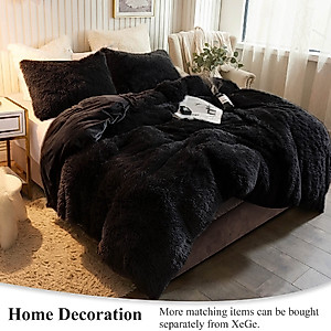 XeGe Soft Plush Body Pillow Cover, 20x54 Big Fluffy Body Pillowcase, Boho Faux Fur Fuzzy Long Decorative Pillow Sham for Bedroom Sofa Couch, Solid Shaggy Throw Bed Pillow Case Black