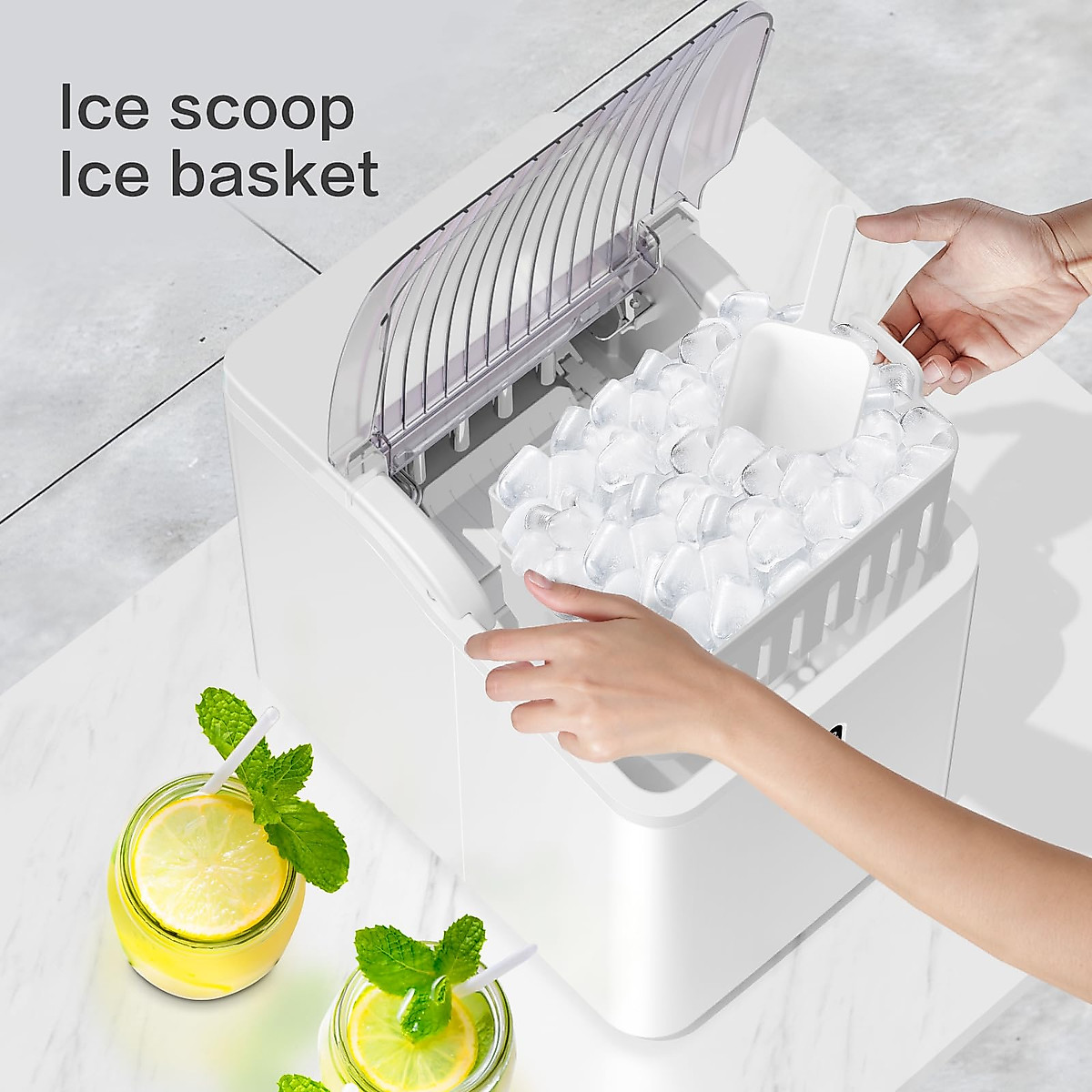 ZAFRO Ice Maker Countertop, Portable Ice Maker with Self-Cleaning, 26Lbs/24Hrs, 9 Cubes Ready in 8 Mins, One-Click Operation, Compact Ice Maker with Ice Scoop/Basket for Home/Kitchen/Office, Silver