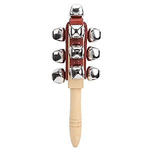 Tomotato Wooden Jingle Hand Bells, Sleigh Bell Stick Handheld Jingles Bells 13 Bell Sleigh Sticks PU Leather Stainless Steel Jingle Bells Stick for Parties Dancing Concerts
