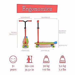 Chillafish Skatieskootie Customizable Training Skateboard and Lean-to-Steer scooter with Detachable Stability Handlebar, Multiple Deck & Tail color options, Ages 3+, Black Mix