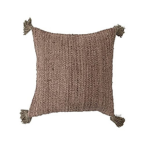 Bloomingville Woven Cotton Striped Chambray Back and Tassels Pillow, 18" L x 18" W x 1" H, Multicolor