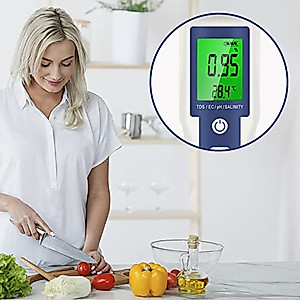 Water Quality Tester, PH Salinity Temp TDS EC Automatic Calibration Digital Water Detector IP67 Waterproof for Aquarium