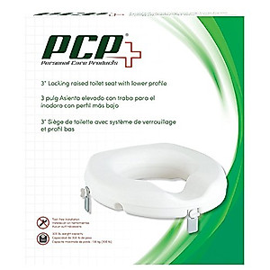PCP Universal Fit 3 Inch Elevated Toilet Seat, Low Profile Rise Height Lift, Tightening Stability Lock, Portable Bath Safety Commode Support